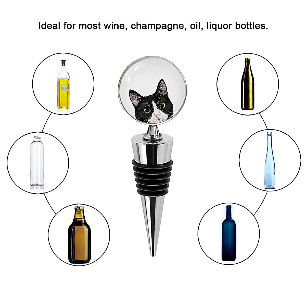 WIRESTER Set of 3 Stainless Steel Decorative Wine Bottle Stoppers For Bar, Holiday, Party, Wedding - Orange Tabby Cat, Black Bombay Cat, Tuxedo Cat