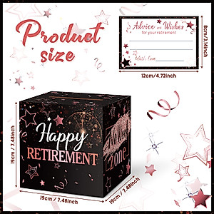 Funrous 51 Pcs Retirement Card Box Happy Retirement Party Decorations Well Wishes and Advice Card for Women Men Going Away Party Favors(Rose Gold and Black)