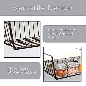 Smart Design Undershelf Storage Basket - Small - Snug Fit Arms - Steel Metal Wire - Rust Resistant - Under Shelves, Cabinet, Pantry, and Shelf Organization - 12 x 5.5 Inch - Bronze