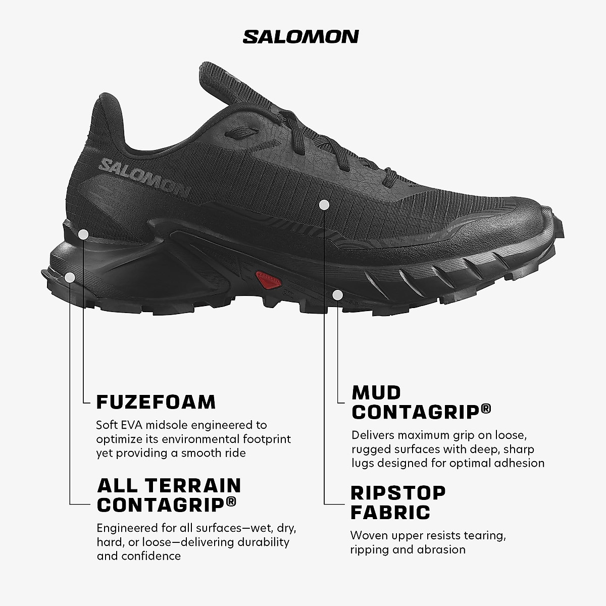 Salomon Women's ALPHACROSS 5 Trail Running Shoes for Women, Black / Black / Ebony, 6.5