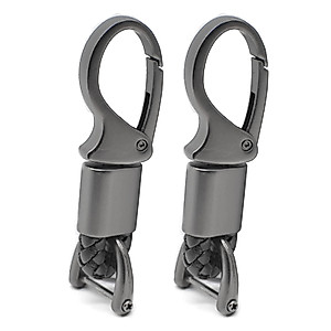 EYANBIS Car Key Fob Keychains Leather Holder Key Chain Sturdy Metal with D-Ring for Men and Women 2 Pack, Black, 360 Degree Rotatable, with Screwdriver