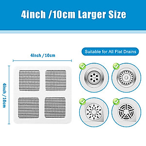 50PCS Pack,4"" X 4"" Disposable Shower Drain Cover Hair Catcher Shower Drain Mesh Stickers, Bathroom, Laundry, Bathtub, Kitchen, Sink, for Human and pet Hair, White