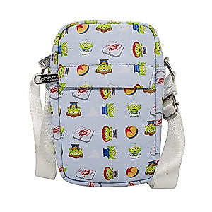 Buckle Down Disney Bag, Cross Body, Toy Story Alien Remix Pizza Planet Luxo Ball Collage, Vegan Leather, Pixar Studios Collection, 8.0" x 5.5"