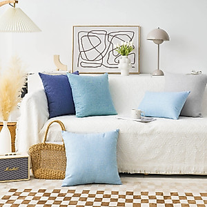 Home Brilliant Blue Throw Pillow Cover Linen European Decorative Pillow Case Large Cushion Cover for Patio Floor Garden, 24x24(60x60cm), Light Blue