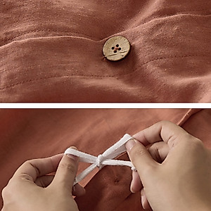 Bedsure Linen Duvet Cover King - Linen Cotton Blend Bedding Set, Soft & Cozy, 3 Pieces, 1 Duvet Cover 104x90 Inches and 2 Pillowcases, Burnt Orange Color Cooling Bedding, Comforter Sold Separately