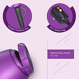 Wazor Compact 1000W Blow Dryer for Kids & Pour Painting Mini Travel Hair Dryer for RV, Ionic Lightweight Dryer with Concentrator, Cool Shot Button, Purple