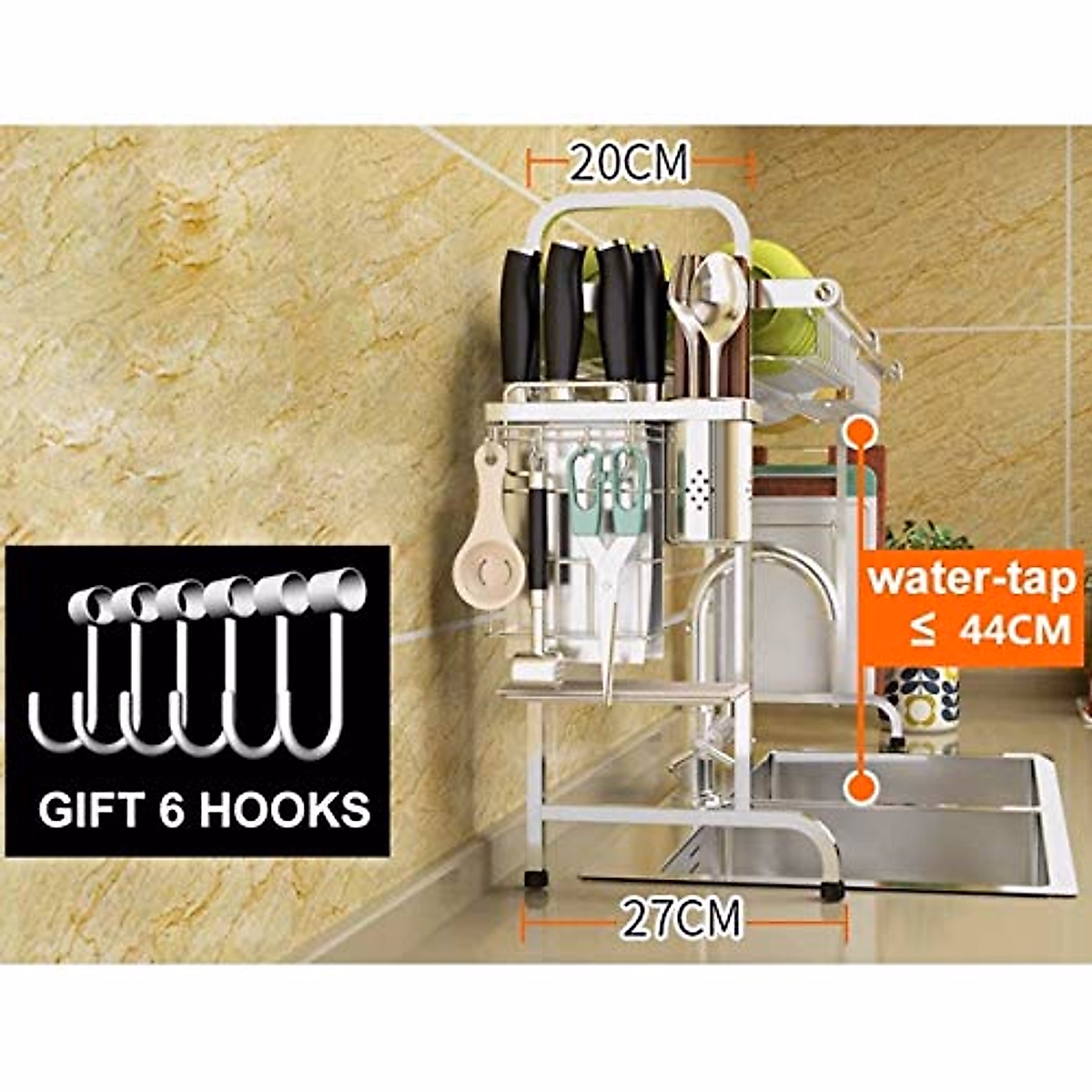 TIST Cutlery Rack 304 Stainless Steel Storage Rack Drain Rack Kitchen Shelf 1 Layer Dish Drying Rack (Size: 69CM)