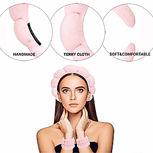 yucca 2Pcs Sponge Spa Headband, Terry Cloth Headband, Bubble Headband for Washing Face, Makeup Headband, Fluffy Skincare Headband, Puffy Headband for Women (PinkBlue)