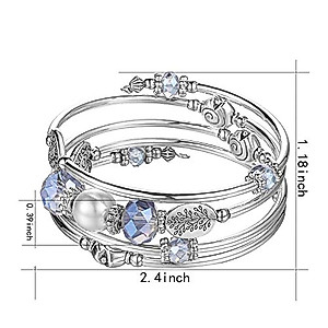 PEARL&CLUB Bead Crystal Wrap Bangle Bracelet - Fashion Jewelry Beaded Bracelet with Silver Metal, Gifts for Women(92-Blue)