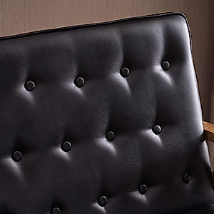EPOFIT Modern Solid Wood Loveseat Sofa, Upholstered Faux Leather Love Seat, Small Couch 2 Seater with Wooden Arm for Living Room, Bedroom, Small Spaces, Office, Black