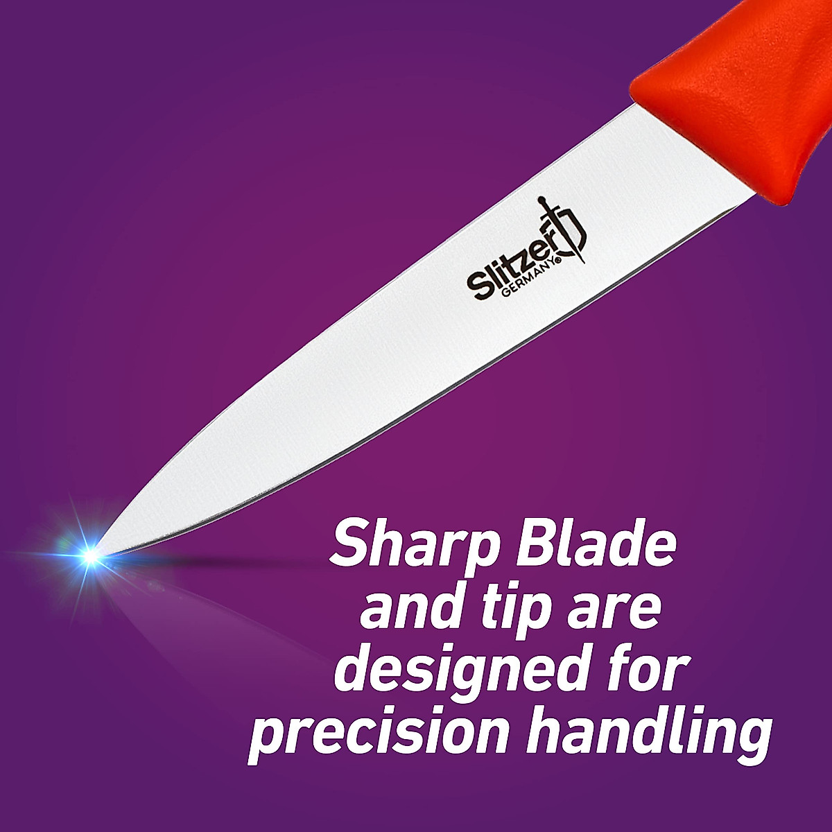 Slitzer Germany Paring Knife, German Stainless Steel Blade, 8 Inches, 3/12 Inch Blade, Red