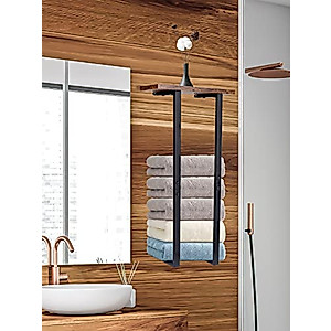 Towel Rack with Wooden Shelf - Metal Towel Racks for Bathroom Wall Mounted, Durable Wall Towel Holder for Rolled Towels Bath Towel Washcloths Spa Small Hand Towels