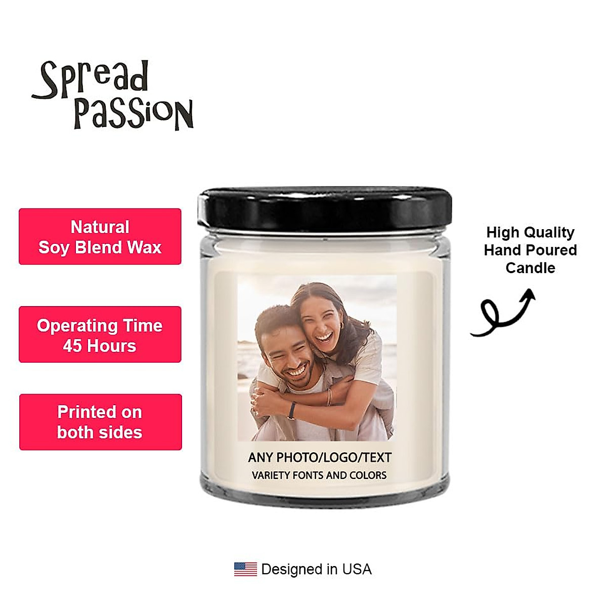SpreadPassion Customize Candle, Create Your Own Photo Candle, Custom Text and Photo Candle, Personalized Candle Jar, 9 Oz Scented Candle, Birthday Christmas Basket Gift Idea