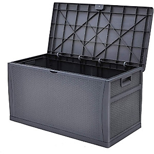 Patiomore 120 Gallon Resin Wicker Patio Storage Box, Outdoor Storage Container Deck Box and Gar, Grey