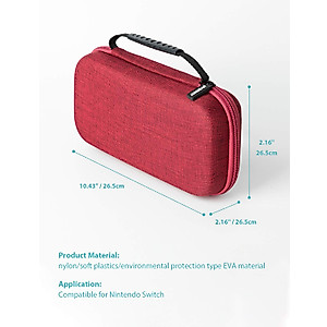 LUNGEAR Carrying Case Compatible for Nintendo Switch with 10 Game Cartridge Holders, Protective Hard Shell Travel Carrying Case Pouch for Nintendo Switch Console & Accessories,Red