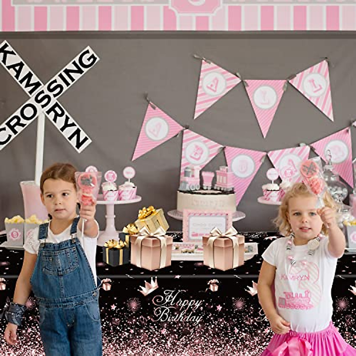 Inspireyee Black Rose Gold Plastic Tablecloth (Pack of 4), 86 x 51 inches Black Rose Gold Party Tablecovers for Black Rose Gold Theme Birthday Party Supplies (Black Rosegold