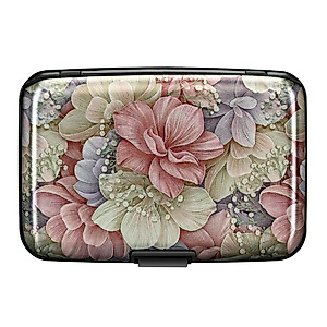 ELFISH Mini RFID Aluminum Wallet Credit Cards Holder Business Card Case Metal ID Case for Men Women（Happy Flower