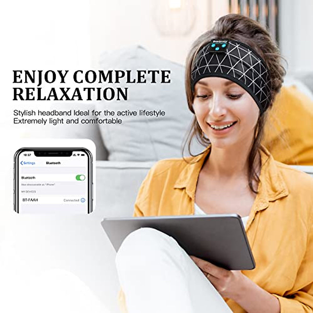 Perytong Sleep Headphones Bluetooth Headband, Wireless Sleeping Headphones Mask Earbuds for Side Sleepers Women Men Workout Running Insomnia Travel Yoga Cool Gadgets Unique Birthday Gifts