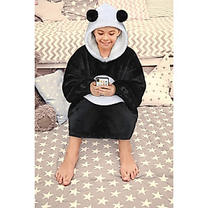 Solaris Panda Wearable Blanket Hoodie for Kids - Warm Soft Gift, Oversized Cozy Sherpa Fleece Sweatshirt Pullover for Teens, Girls, Boys, Large Pocket