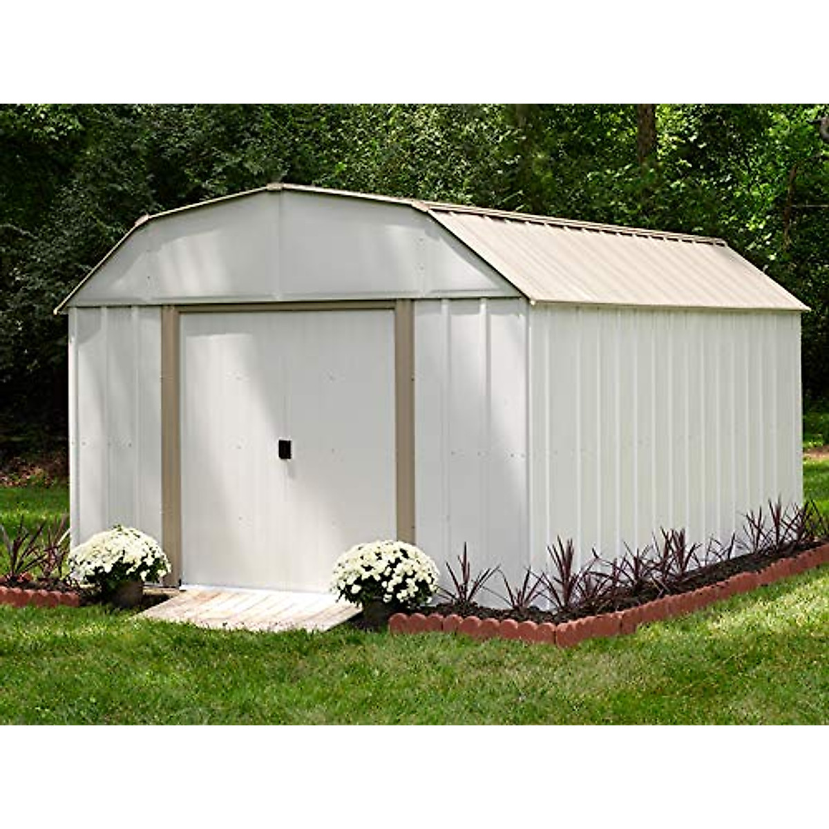 Arrow Shed LX1014 10 x 14 ft. Barn Style Galvanized Taupe/Eggshell Steel Storage Shed