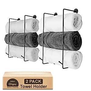 2 Set Towel Rack Holder, Wall Mounted Metal Towel Shelf with Hooks, Minimalist Design Storage Organizer for Towels, Washcloths, Hand Towels, Linens, Yoga Mat, Ideal for Bathroom, Spa, Salon Black