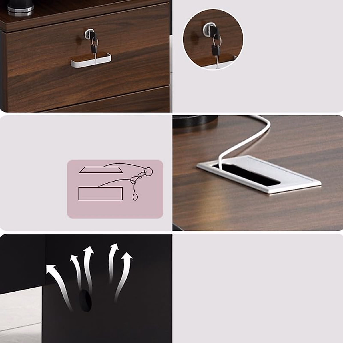 LITFAD Wood Office Computer Desk with Cabinet and Locking Drawer, Cord Management, Modern Executive Desk Simple Writing Desk Home Office Furniture Without Chairs, Brown 47.2" L x 23.6" W x 30.3" H