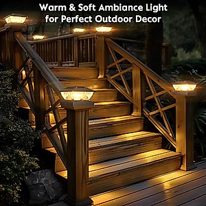 Fence Solar Post Lights Outdoor - 6 Pack 2 Modes Solar Deck Lights, IP65 Waterproof Solar Post Cap Lights Fit 4x4 4.5x4.5 5x5 Vinyl Wooden Posts, Garden Porch Patio Decor, Warm White & Cool White