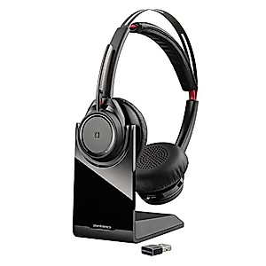 Poly - Voyager Focus UC with Charge Stand (Plantronics) - Bluetooth Dual-Ear (Stereo) Headset with Boom Mic - USB-A Compatible with PC and Mac - Active Noise Canceling - Works with Teams, Zoom & more