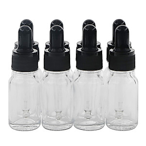 Kesell 8pcs Empty Refillable Clear Glass Essential Oil Bottles, 10ml Sample Storage Containers Vials Jars with Eye Dropper Dispenser and Black Screw Cap