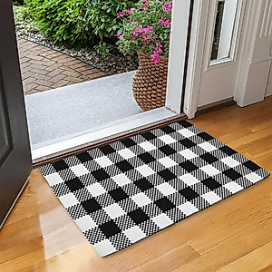 SPUNKER Doormat Checkered and Black Plaid Squares Tartan Door Welcome Mat Vintage Rustic Yard Non Slip Seasonal Home Decoration Indoor Outdoor 17 X 30 Inch