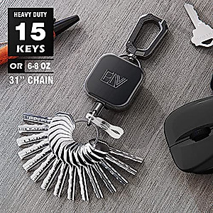 ELV Retractable ID Badge Holder, Heavy Duty Metal Body and Upgraded Dyneema Cord, Carabiner Key Chain Metal Keychain with Belt Clip and 31 inch Wire Extension, Hold Up to 15 Keys and Tools