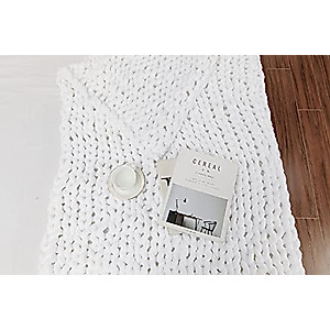 XPKWS Chunky Knit Throw Blanket Cozy Chenille Handmade Blanket for Bed Sofa Boho Chair Home Decor (White, 51"x63")