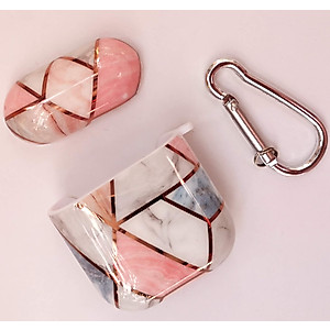 Qokey Compatible with Airpods Case,Bling Marble Soft Silicone Case Cover Wireless Charging Case Portable & Shockproof Women Girls Men with Carabiner Protective Case for AirPods 1 & 2,Rose Gold Marble