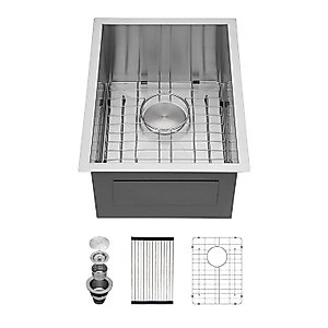 Kichae 15x17 Inch Stainless Steel Bar Prep Sink Undermount Single Bowl 16 Gauge Stainless Steel RV Kitchen Sink Round Corner Sink