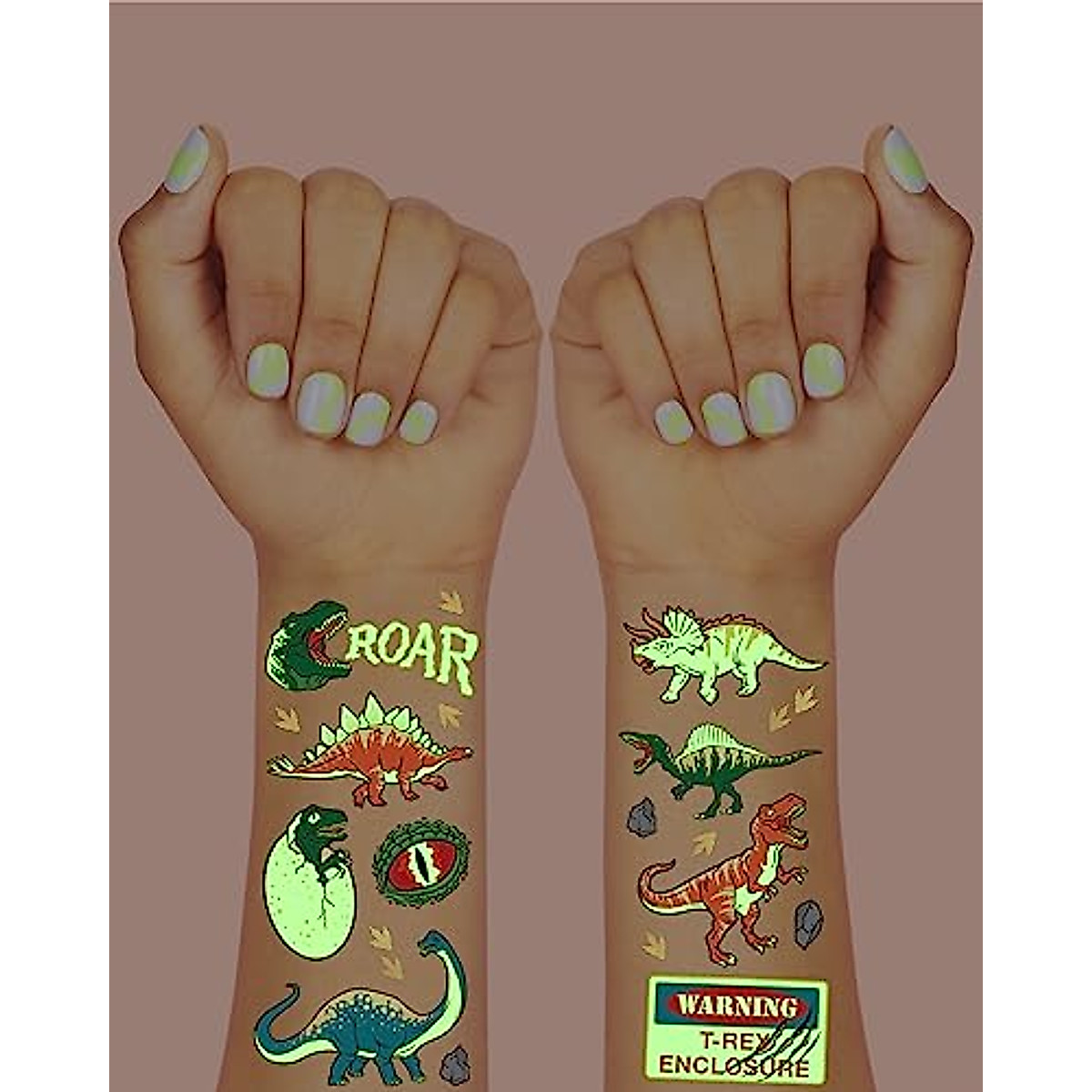xo, Fetti Dinosaur Temporary Tattoos for Kids - 44 Glow In The Dark Pcs | Birthday Party Supplies, Dinosaur Party Favors, T-rex Decorations