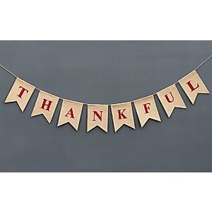 Thankful Burlap Banner Thanksgiving Decoration Engagement Wedding Bridal Shower Décor Holiday Bunting-Home and Outdoor Banner Elegant Grateful Banner