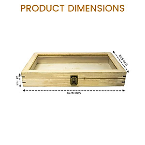 Novel Box Jewelry Display Case Wood 14.75x8.25x2.1 Large Glass Jewelry Box with Lid - Display Cases for Collectibles - Rock Collection Box with Metal Clasp - Gem Display Case