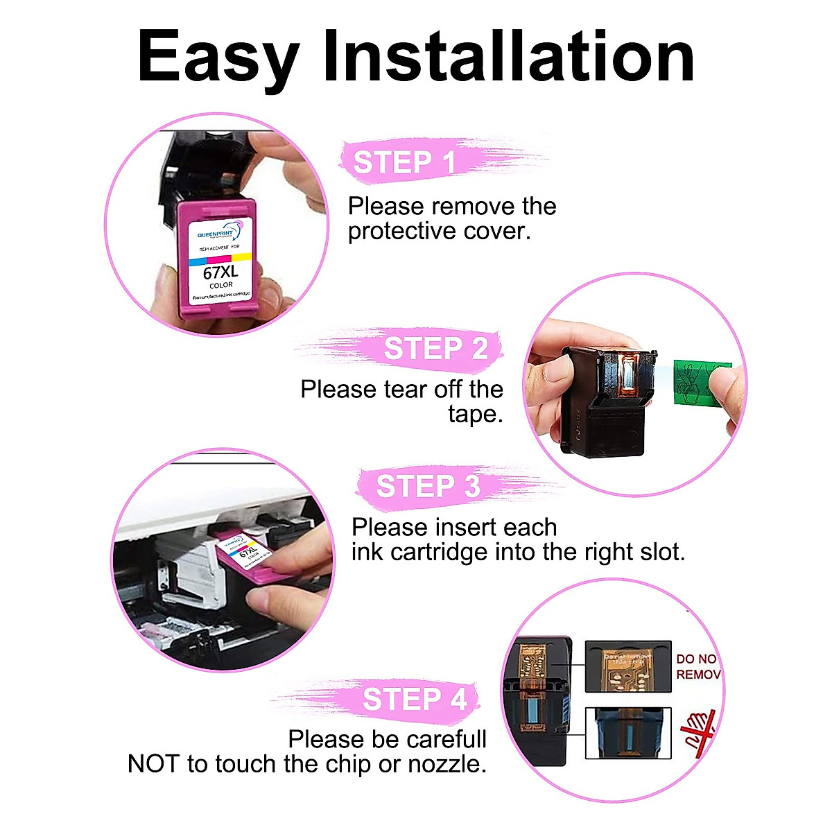 QUEENPRINT for HP 67XL Ink Cartridges Replacement for HP 67 67XL 67 XL Combo Pack for Envy Pro 6055 6455e 6055e 6400 6452 6052 6455 DeskJet 4100 2700 2742e 2755e 2752 4152 4155e (Black Tri-Color)