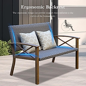 Domi Aluminum Patio Furniture Set, 2-Piece Modern Conversation Set with Cotton Padding Backrests and Seats, Outdoor Loveseat Metal Sofa Set with 5.5 Inch Cushion and Coffee Table for Balcony, Garden