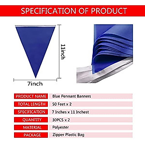 AuTop 100 Feet Solid Blue Pennant Banner Flags String Triangle Bunting Flags,Decorations for Grand Opening,Birthday Party,Festival Celebration