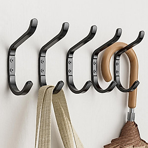 Wall Hook for Hanging Coat/Towel - Wall Mount Screw-in Hanger for Backpack, Clothes, Hat, Purse, and Door, Closet, Bathroom, Metal Black