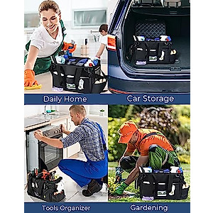 F40C4TMP Double Leaves Large Wearable Cleaning Caddy Bags for Housekeepers, Cleaning Supplies Organizer, Tools Tote with Handle for Housekeeping and Car Storage, Black