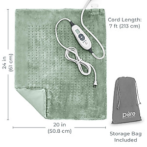 Pure Enrichment WeightedWarmth Extra-Wide Weighted Heating Pad for Cramps, Back, & Shoulder Joint Relief, 3.5 lbs, 6 Heat Settings, Microplush, Machine Washable, 2 Hr Auto Shut-Off, 20”x24” (Jade)