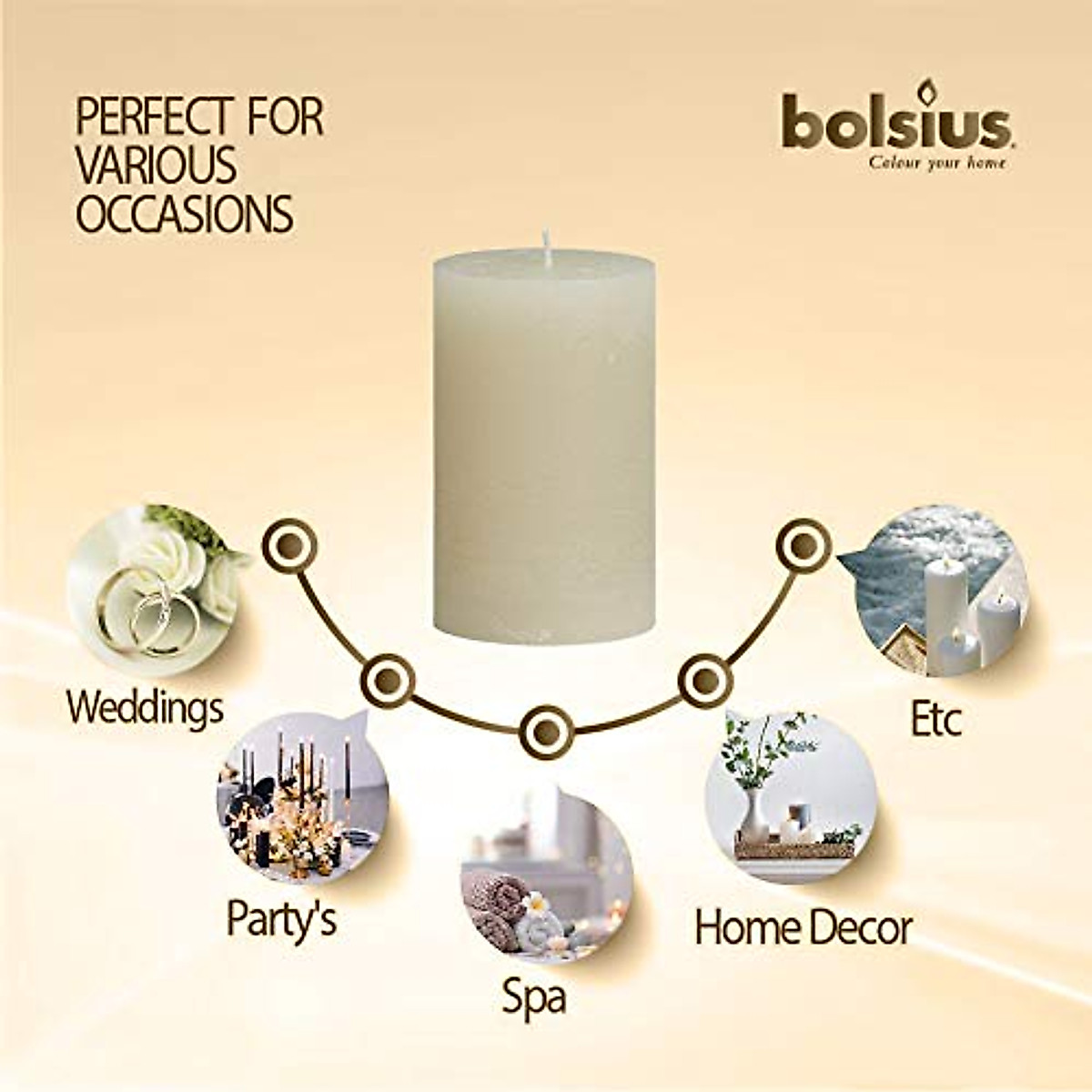 Bolsius Rustic Set of 6 Pillar Candles 2.75X 5 Inch Ivory - Romantic Unscented Dripless Dinner Decoration Table Candles Modern Look Great for Wedding, Home Décor, Bath, Gifts, (130x68mm)