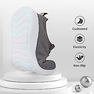 Sumotia Walking Shoes for Women Tennis Sneakers Breathable Lightweight Gym Shoes Non Slip Sports Shopping Travel, Gray 10.5