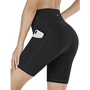 IUGA Biker Shorts Women 6"/8" Workout Shorts Womens with Pockets High Waisted Yoga Running Gym Spandex Compression Shorts Black