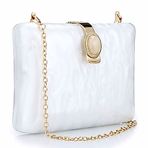 Clutch Purse for Women - Smoky Pattern Acrylic Handbag - Unique Elegant Crossbody Bag (White)