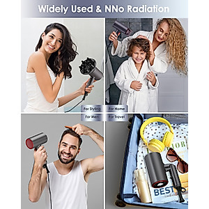 1800W Professional Blow Dryer with Ions, Fast Drying, Portable Hair Dryer for Travel with Diffuser and Concentrator, Low Noise for Men and Women