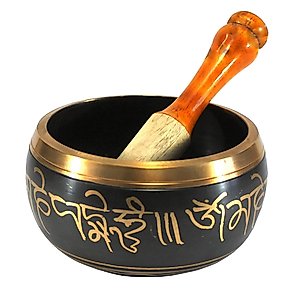 eSplanade - 6 inches - Singing Bowl Tibetan Buddhist Prayer Instrument With Striker Stick | OM Bell | OM Bowl | Meditation Bowl | Music Therapy (black)