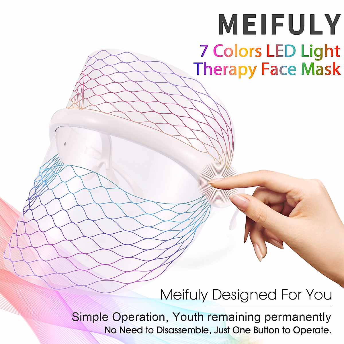 Meifuly 7 Colors L ED Light Therapy Face Mask, Lightweight, Portable